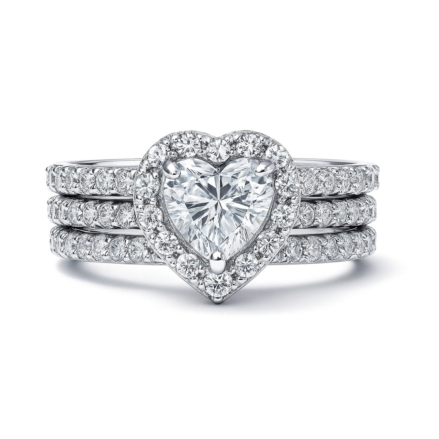 Sterling Silver Halo Heart CZ Engagement Insert Ring Set – BERRICLE