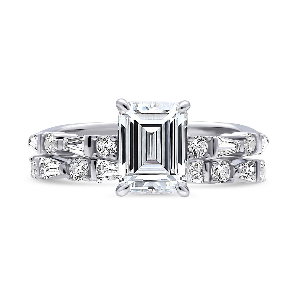 Sterling Silver Solitaire 1.7ct Step Emerald Cut CZ Engagement Ring Set ...