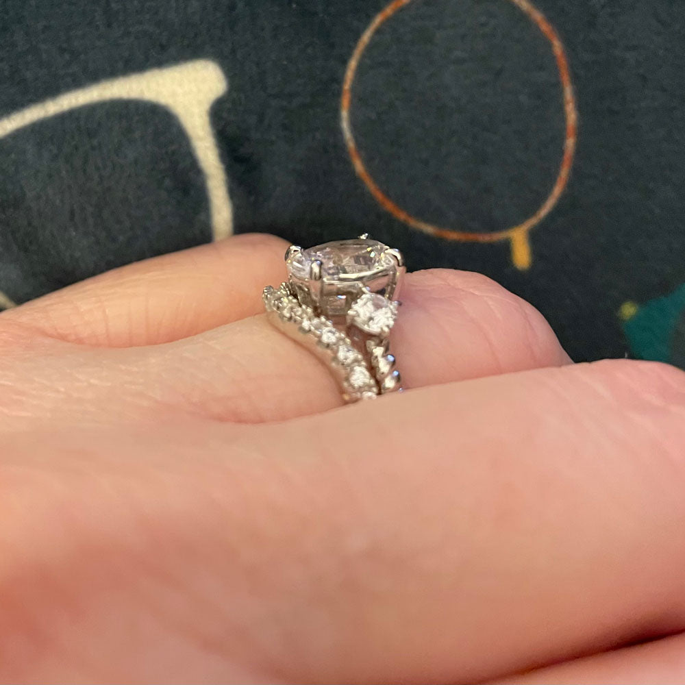 Silver 3-Stone Woven 2.6ct CZ Wedding Engagement Ring Set Silver 3-Stone Woven 2.6ct CZ Wedding Engagement Ring Set