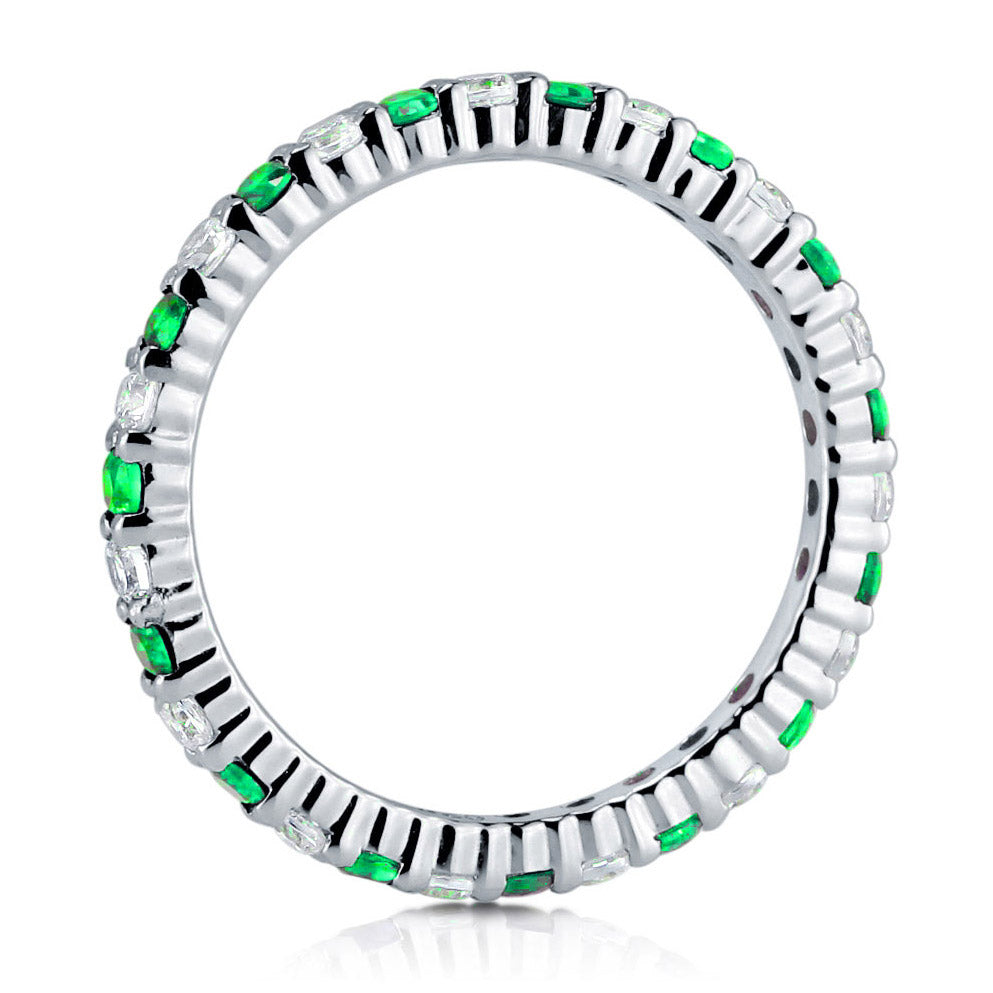 Sterling Silver Simulated Emerald Pave Set CZ Stackable Eternity Ring # ...