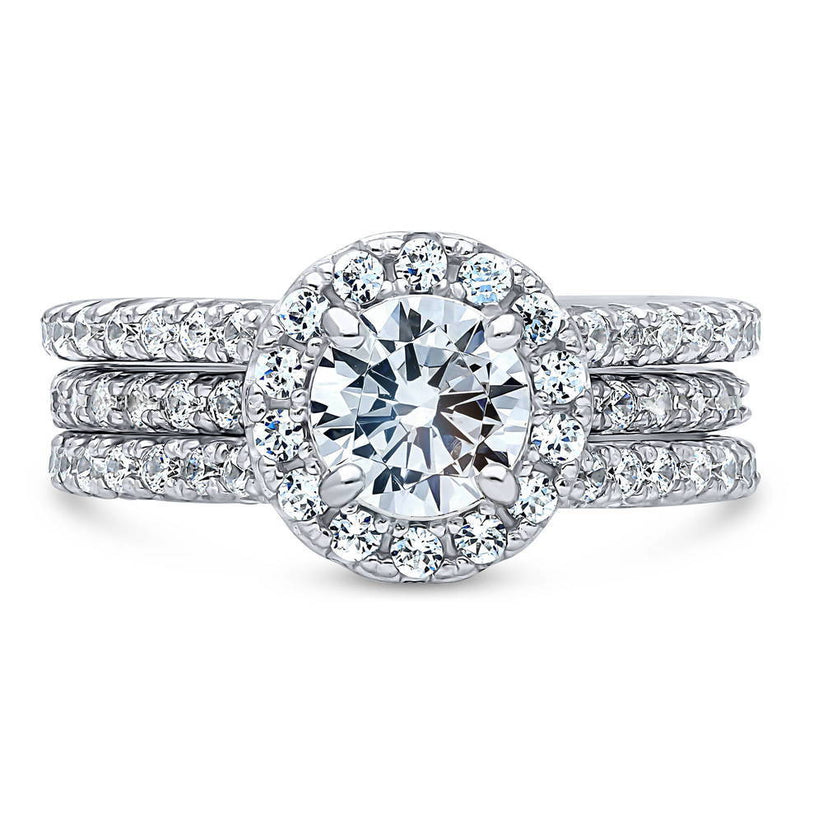 Sterling Silver Halo CZ Wedding Engagement Insert Ring Set – BERRICLE